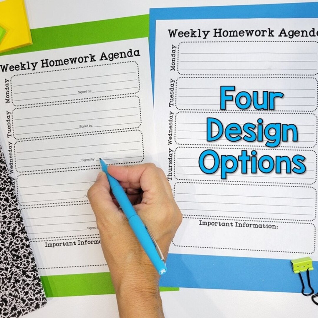 Weekly Agenda Template | Weekly Homework Agenda for Kids | 4 Design ...