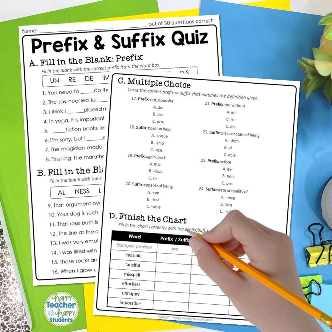 Prefix and Suffix Test | 2 Page Prefixes and Suffixes Quiz With Answer ...