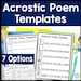 Acrostic Poem Template: Includes 7 Templates, Example Poem & Grading ...