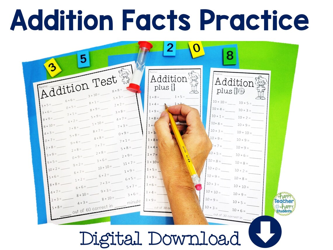 Addition Facts Timed Tests +1 - +10, Addition Timed Tests, Addition ...