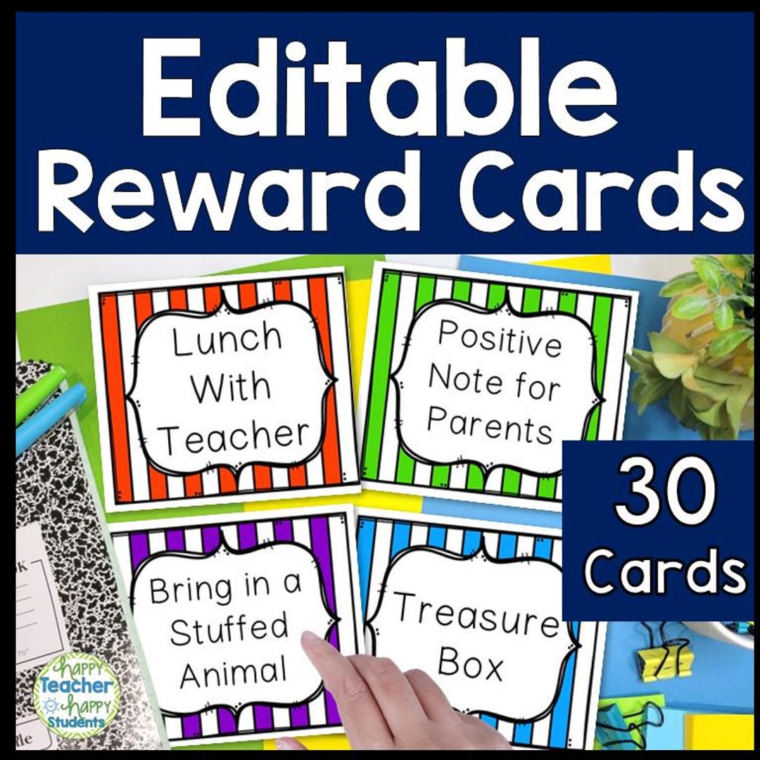 Classroom Reward Cards | 30 EDITABLE Reward Cards | Color & Blackline ...