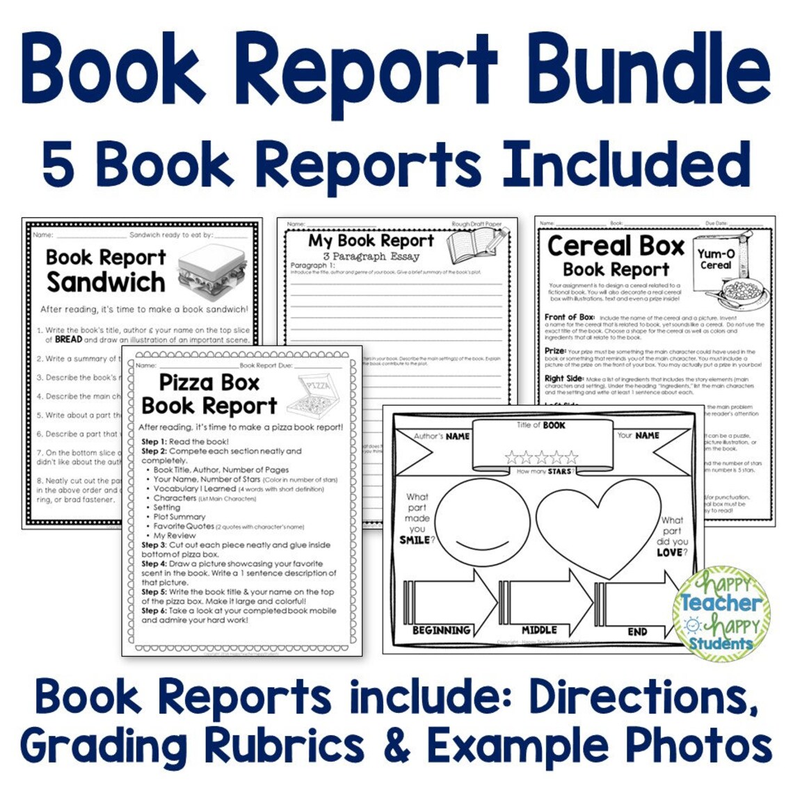 5 Creative Book Reports | Book Report Bundle for Grades 3-5 (printable ...