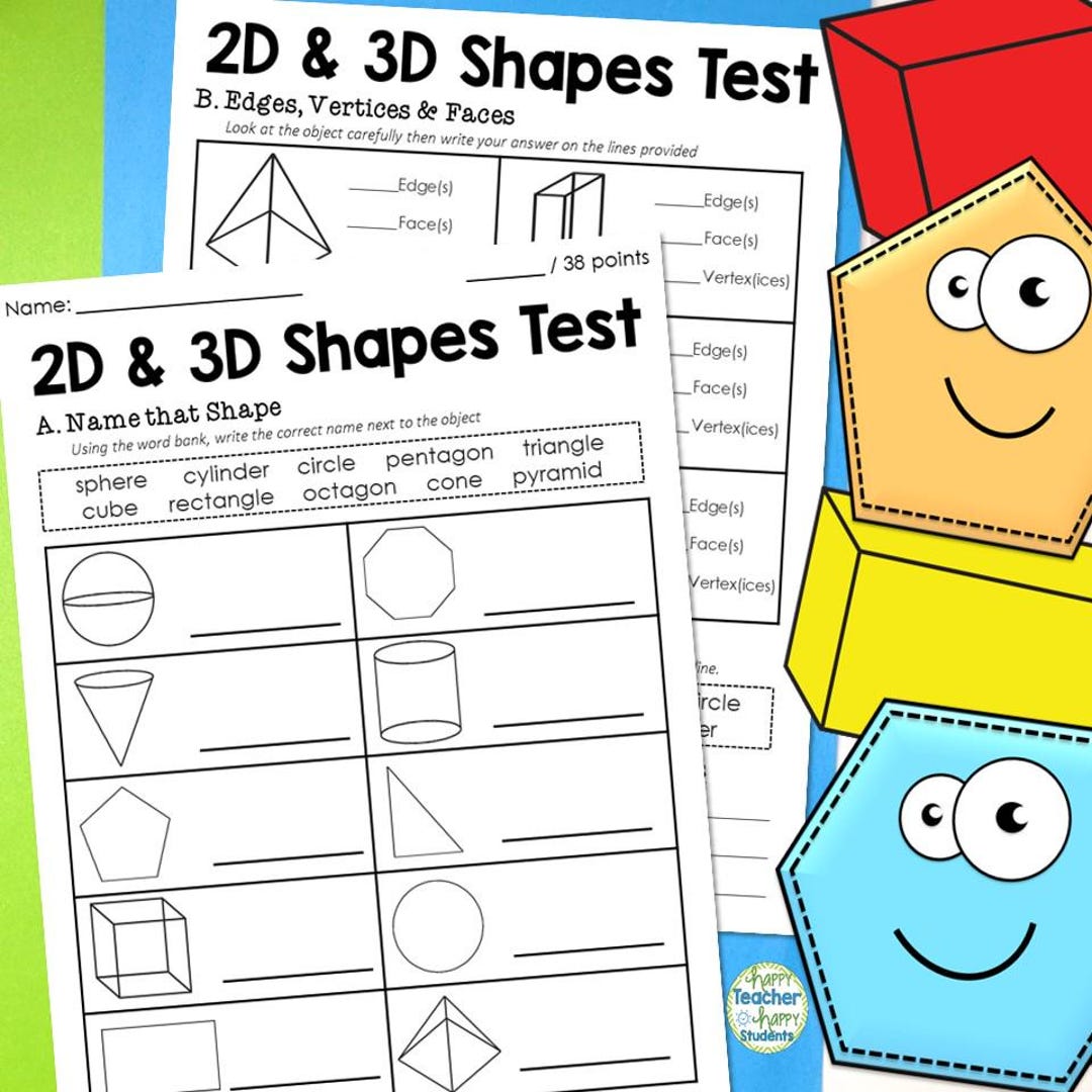 2D and 3D Shapes Assessment | 2D and 3D Shapes Tests | 2 Page Test W ...