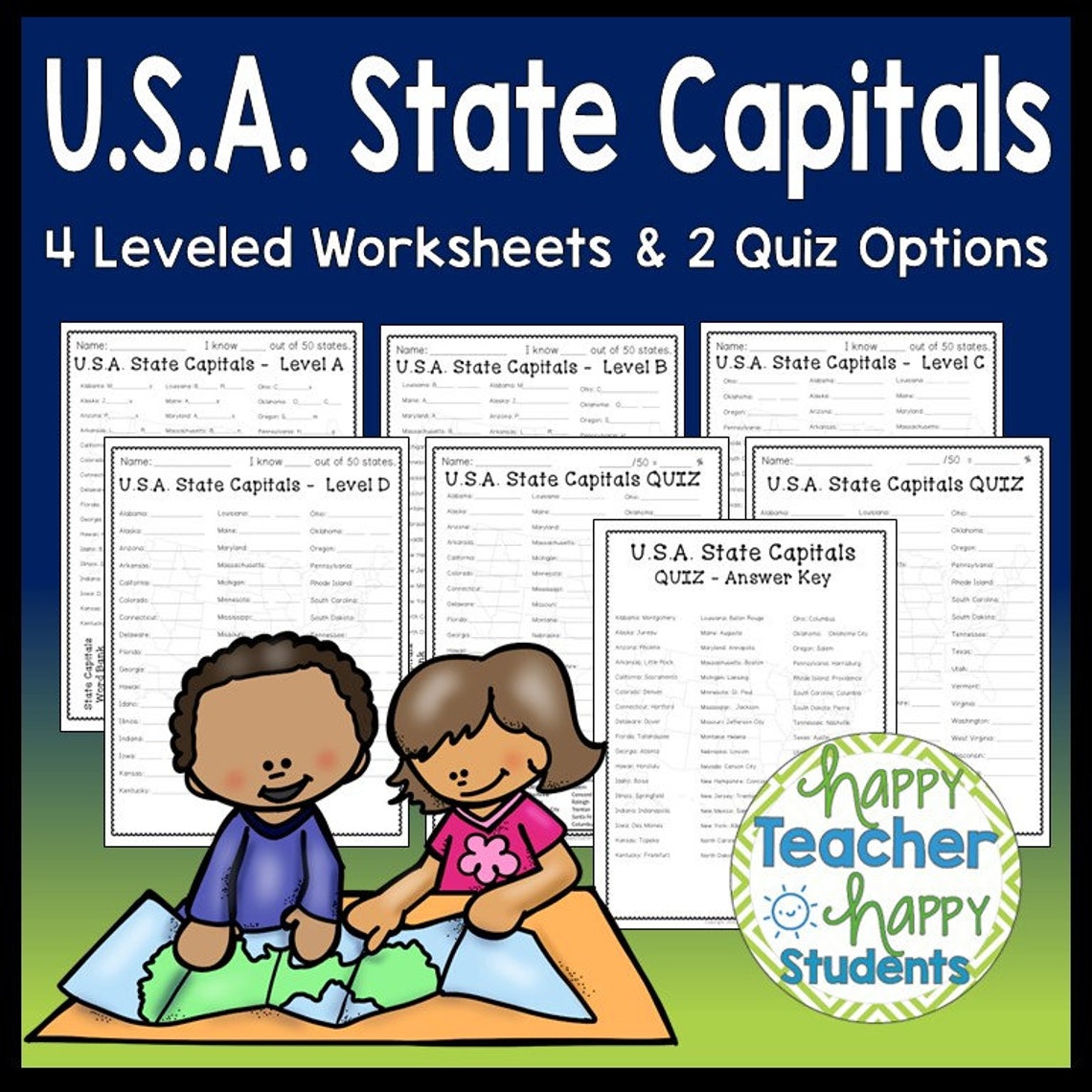 State Capitals 4 Worksheets & 2 Quizzes USA States and Capitals ...