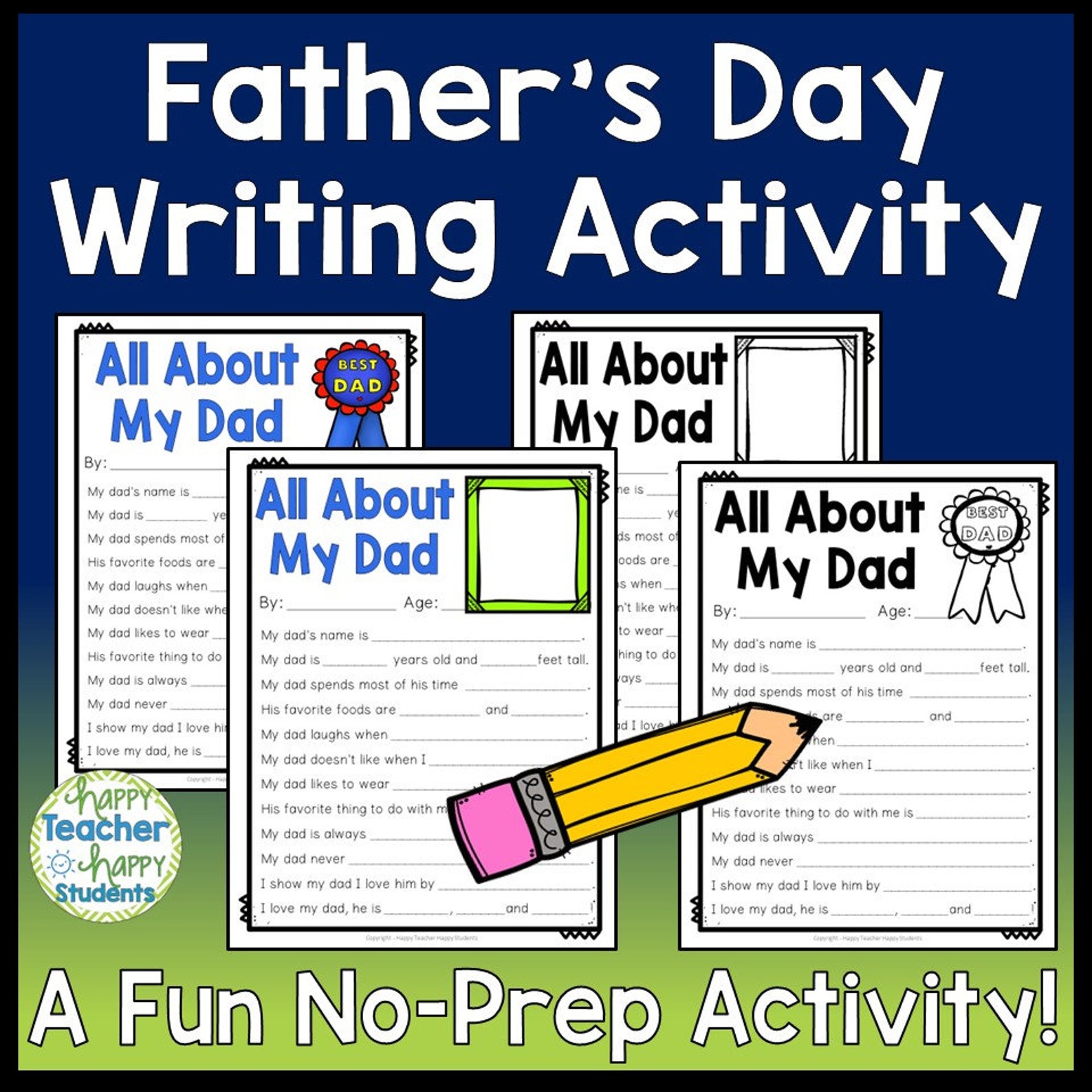 Father's Day Writing Activity, All About My Dad, Fathers Day Activity ...