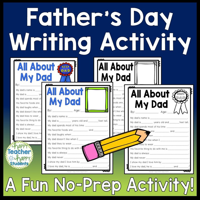 Father's Day Writing Activity, All About My Dad, Fathers Day Activity ...