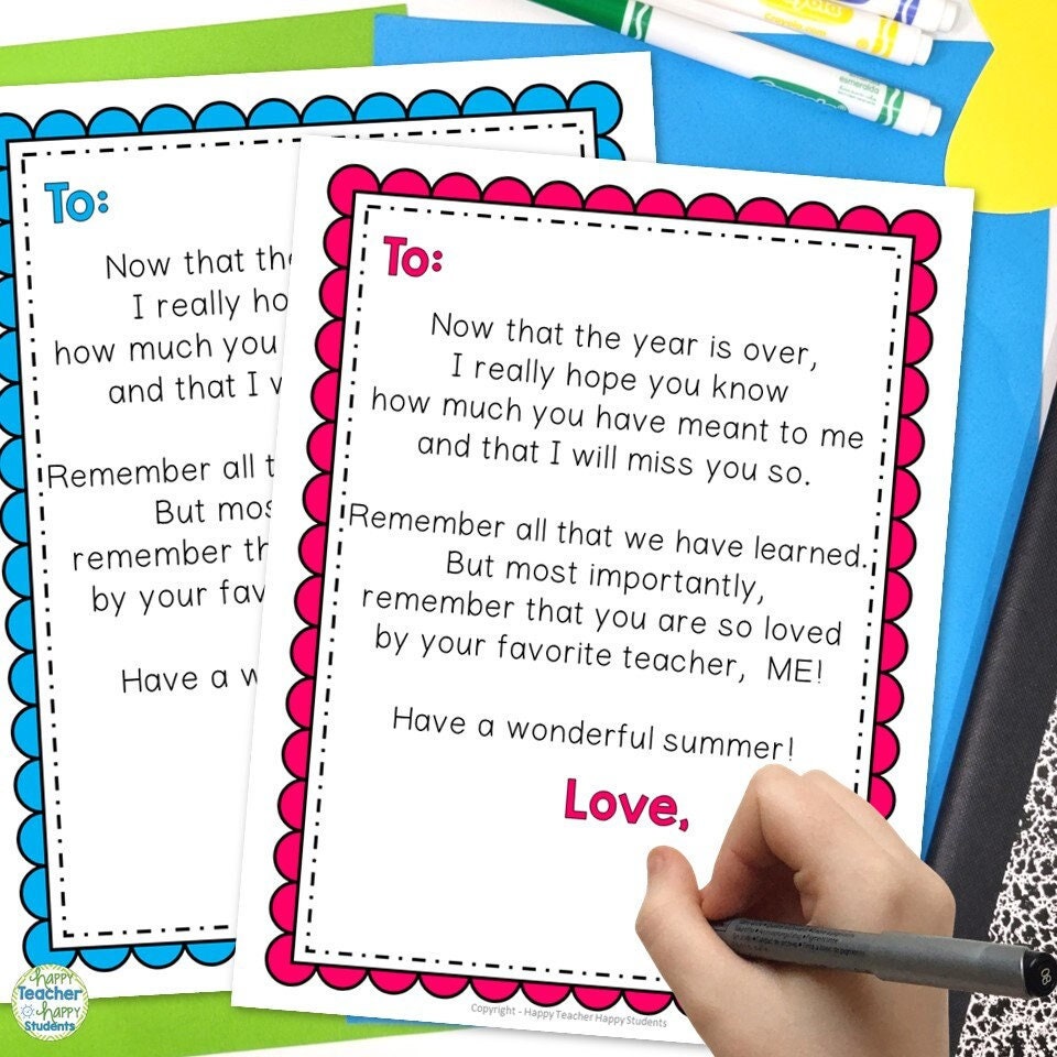 End of Year Student Letter: Teacher Poem, 5 Color Options (digital ...