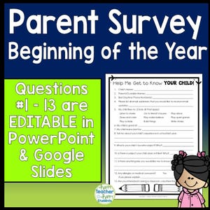 EDITABLE Parent Survey | Beginning of Year Parent Survey, Get to Know ...