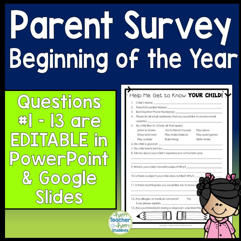 EDITABLE Parent Survey | Beginning of Year Parent Survey, Get to Know ...