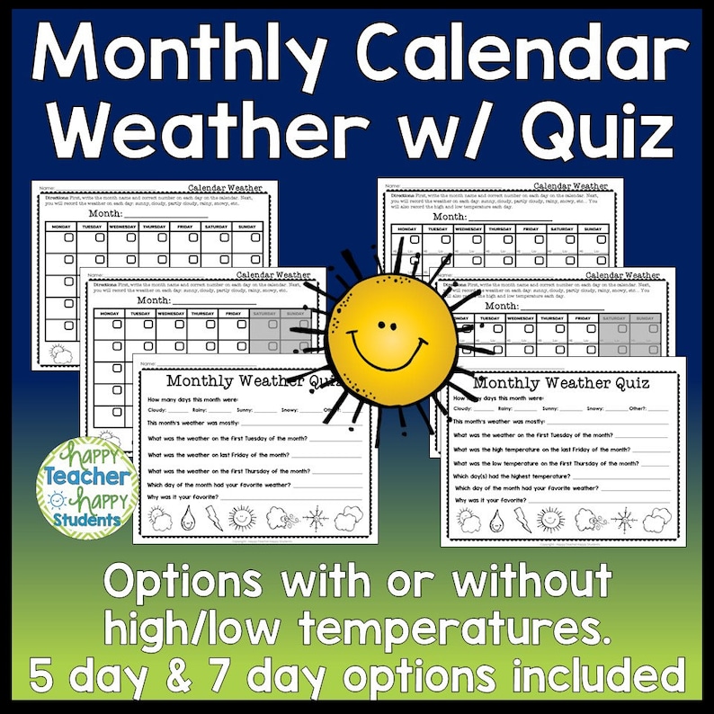 Monthly Weather Tracking Calendars and Weather Calendar Worksheets and ...