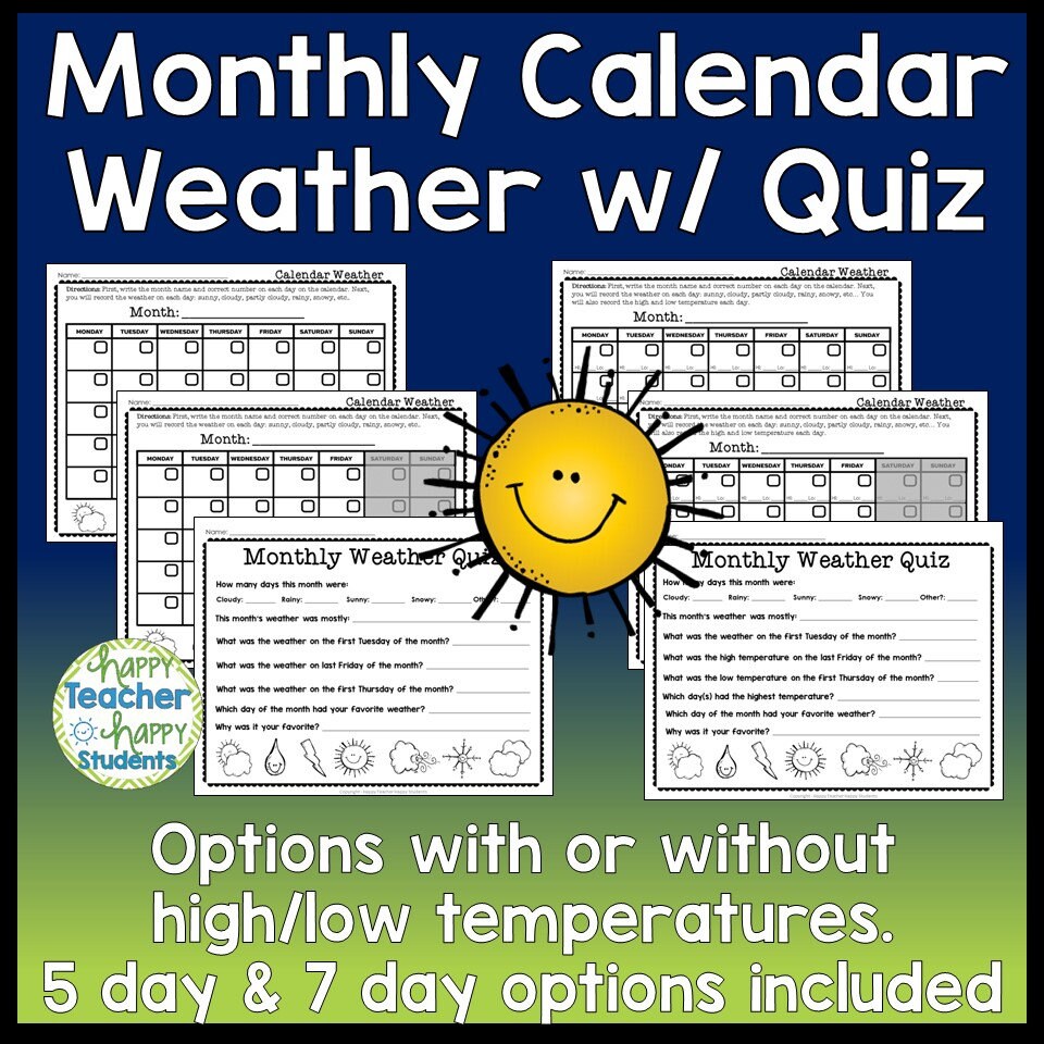 Monthly Weather Tracking Calendars and Weather Calendar Worksheets and ...