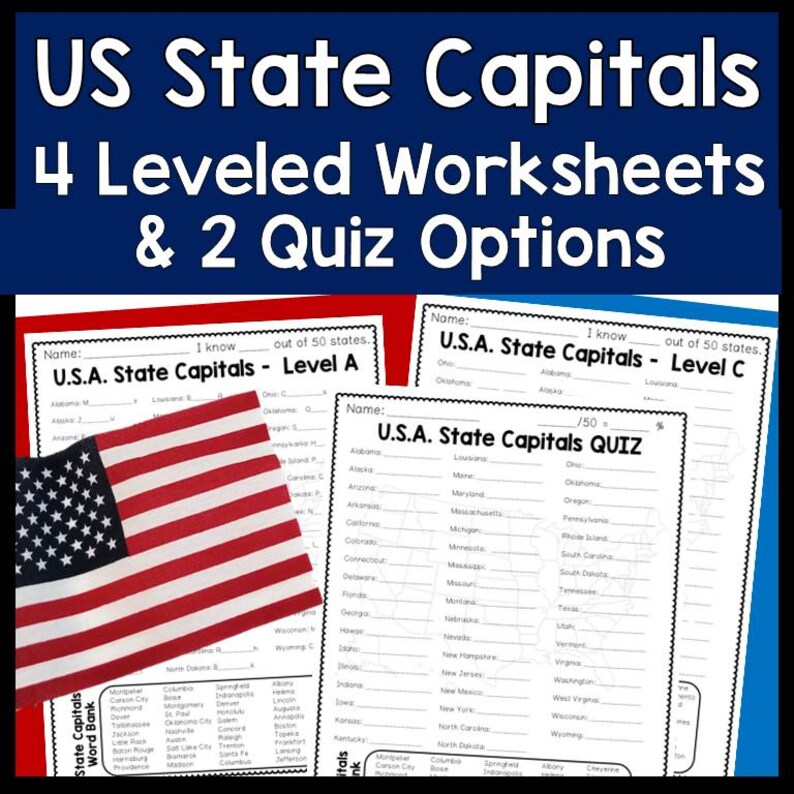 USA State Capitals Worksheets & Quizzes (digital Download) US State ...