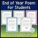 End of Year Student Letter: Teacher Poem, 5 Color Options (digital ...