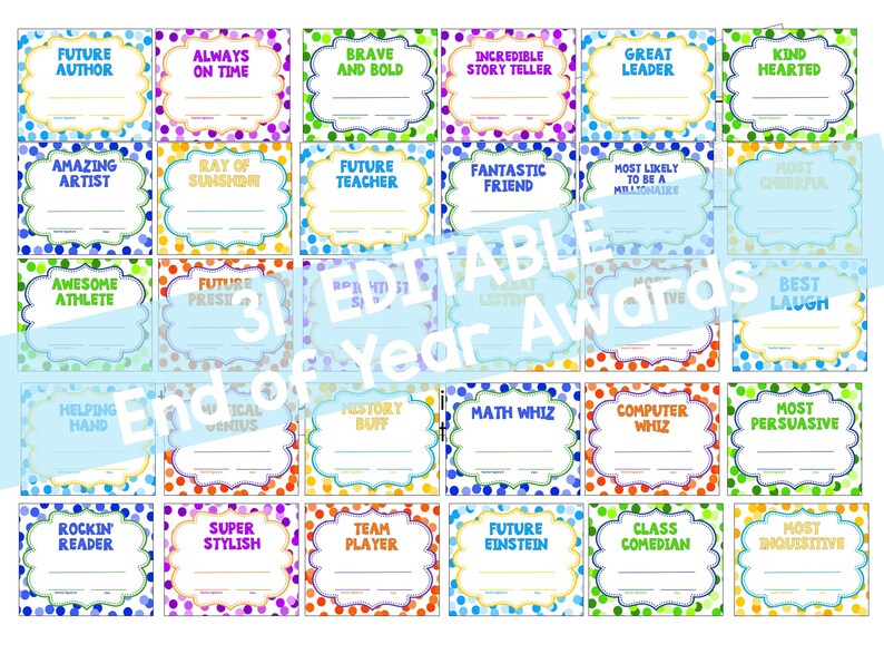EDITABLE End of Year Awards | 31 Classroom Superlative Awards W/ Voting ...