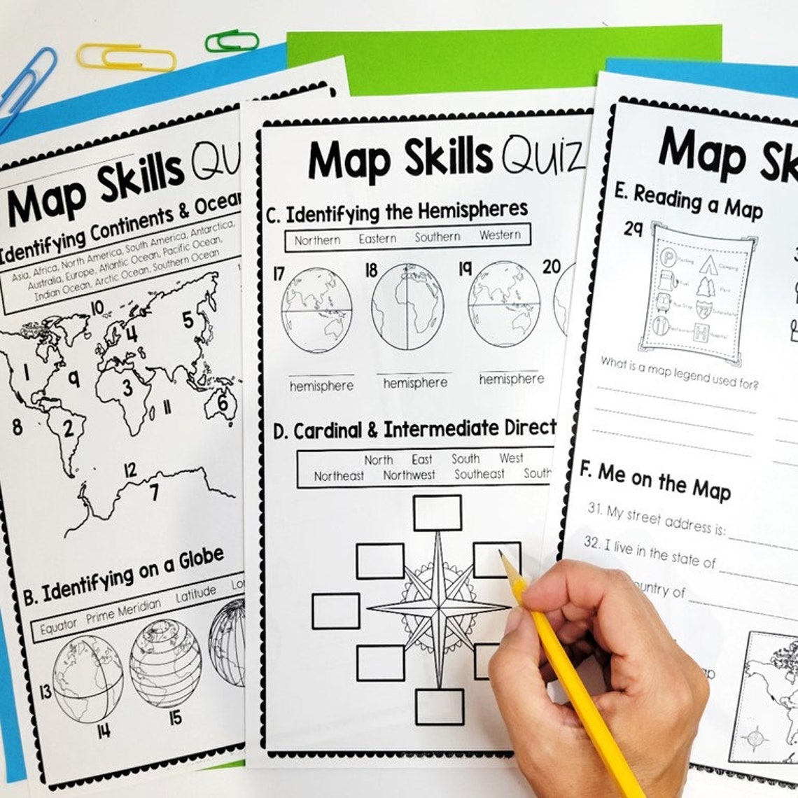 Map Skills Test | 3-page Mapping Skills Quiz With Answer Key ...