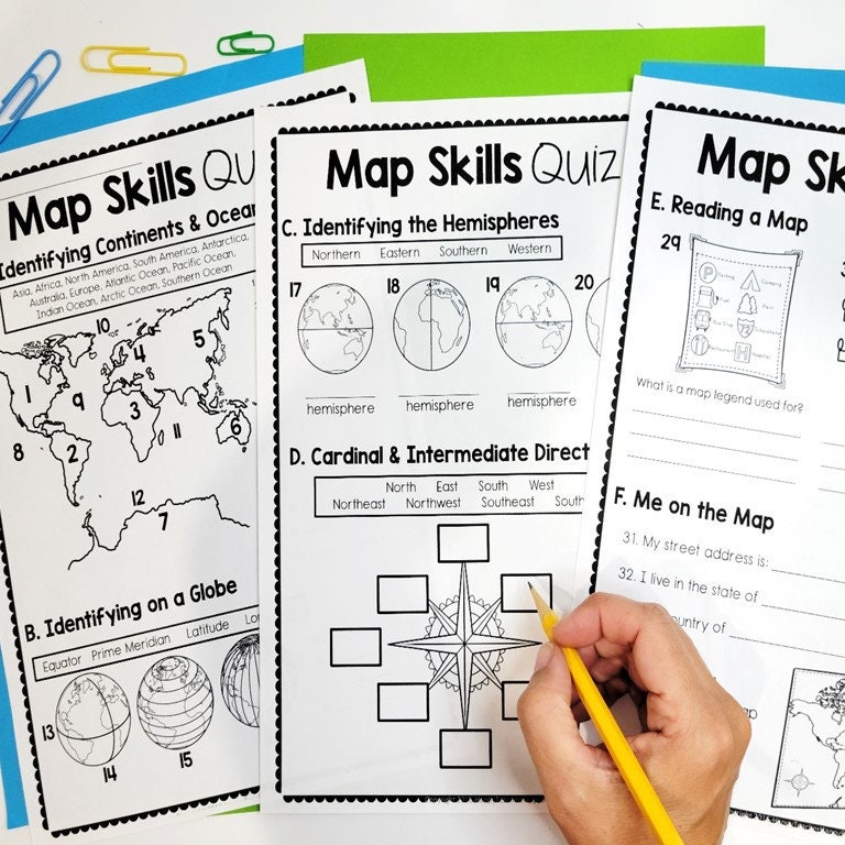 Map Skills Test | 3-page Mapping Skills Quiz With Answer Key ...