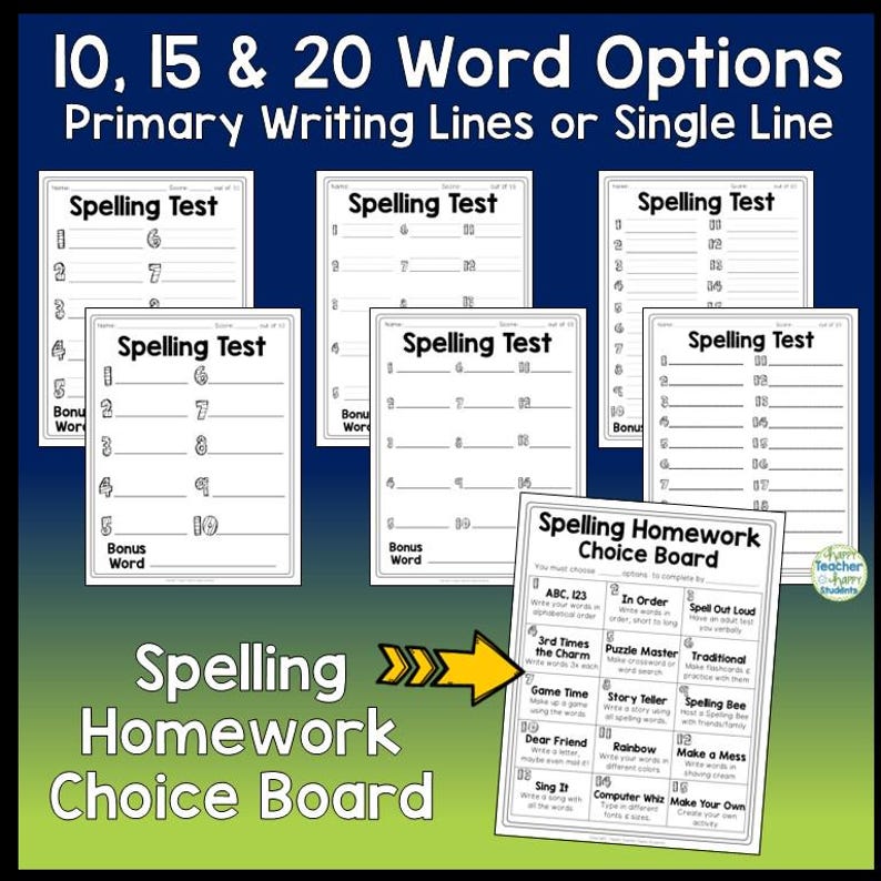 Spelling Test Templates for Spelling Practice AND Spelling Homework ...