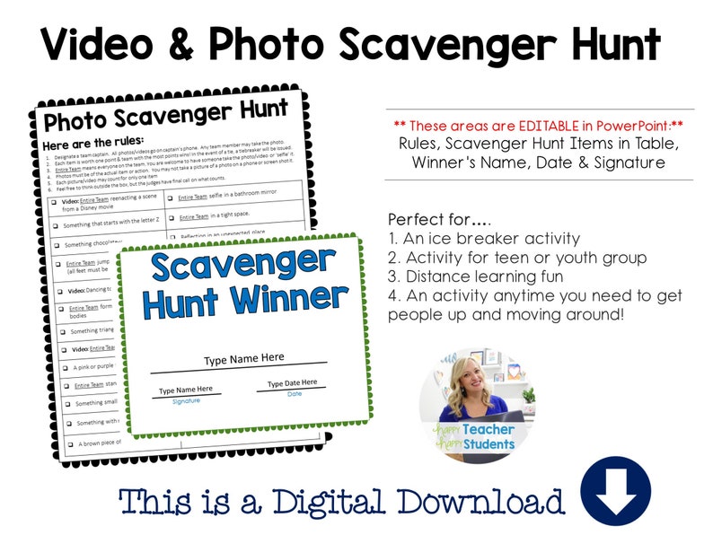Editable Photo & Video Scavenger Hunt: Back to School Ice Breaker ...