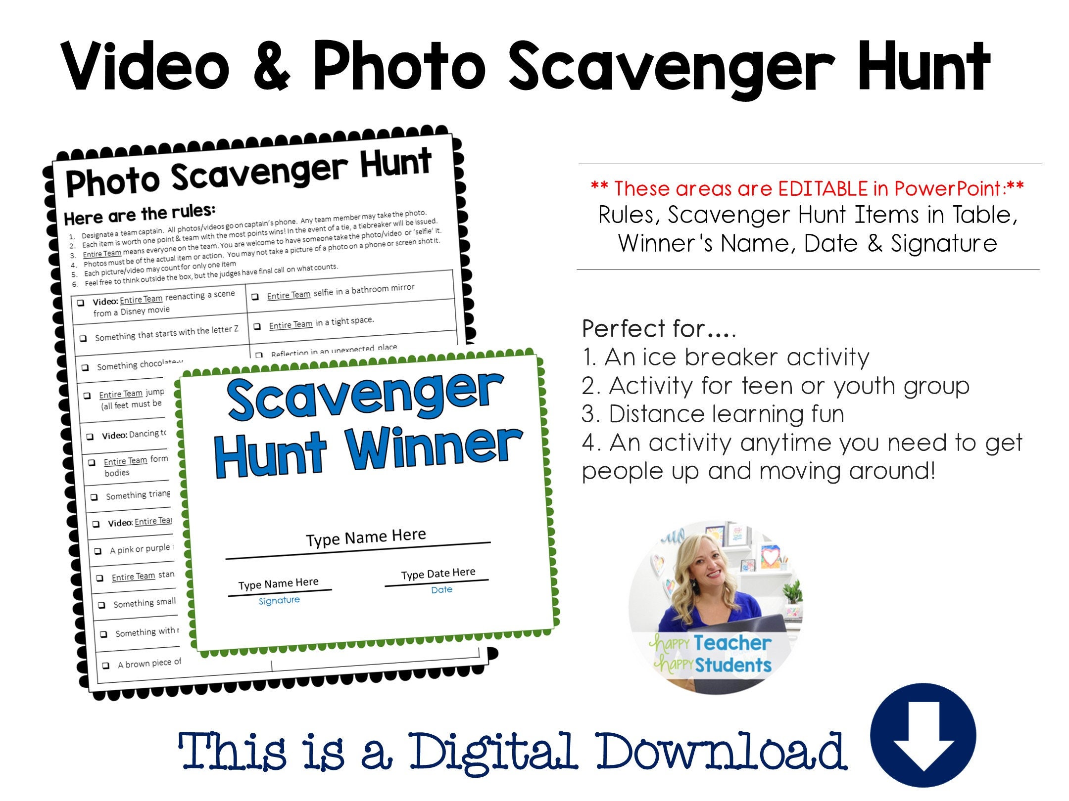 Editable Photo & Video Scavenger Hunt: Back to School Ice Breaker ...