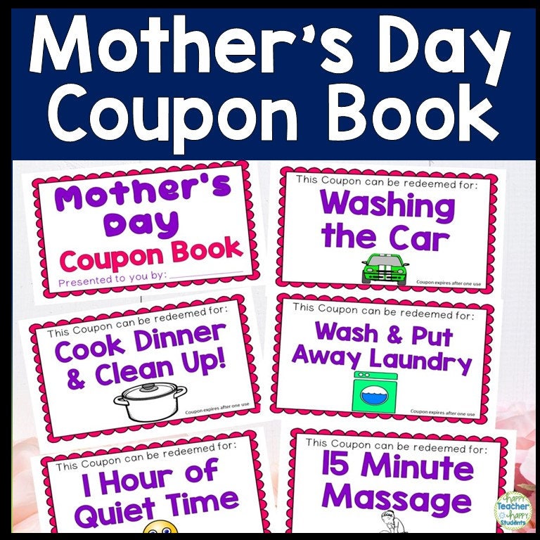 Printable Mother's Day Coupon Book With 12 Coupons | Printable Mother's ...