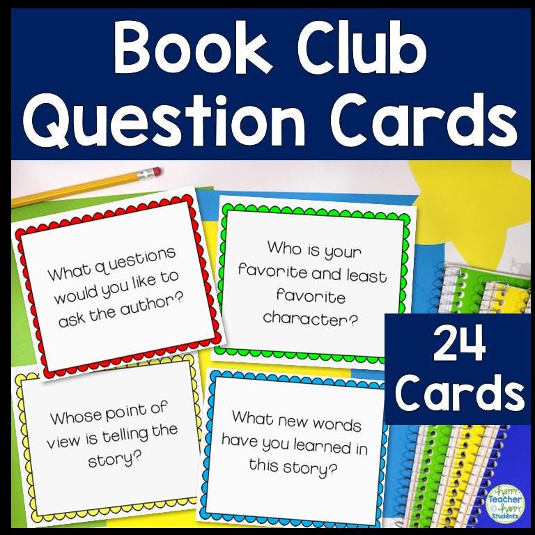 Printable Book Club Question Cards: 24 Book Club Discussion Questions ...
