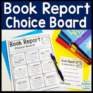 Book Report Choice Board Menu, Book Report Template for Any Book, Book ...