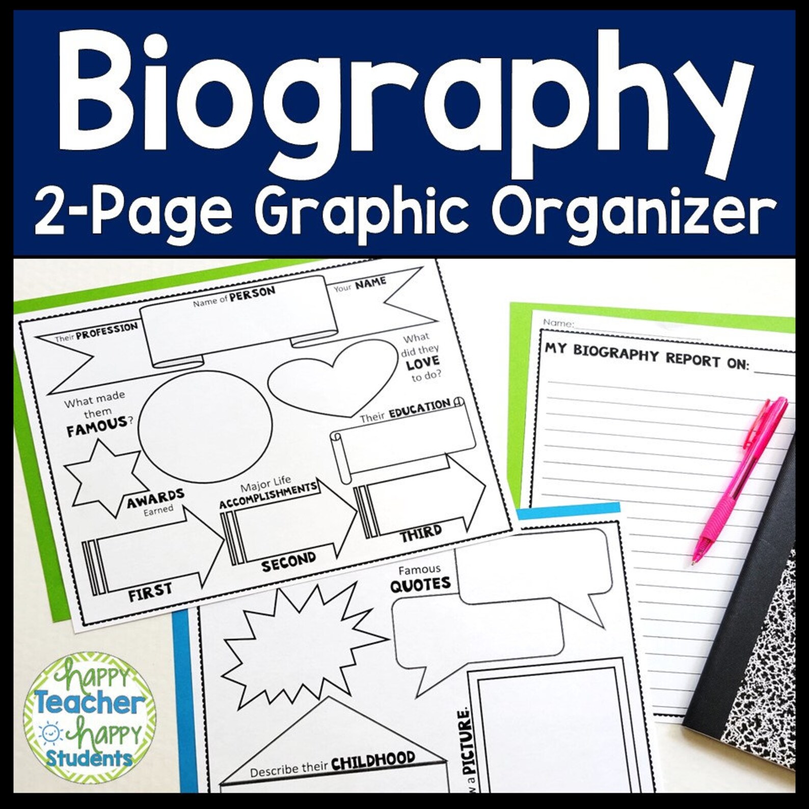 Printable Biography Template | 2-page Biography Graphic Organizers ...