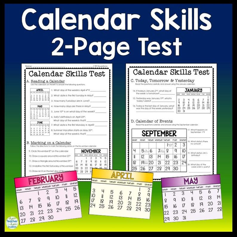 Calendar Skills Test: How to Use a Calendar Quiz for Kids (digital ...