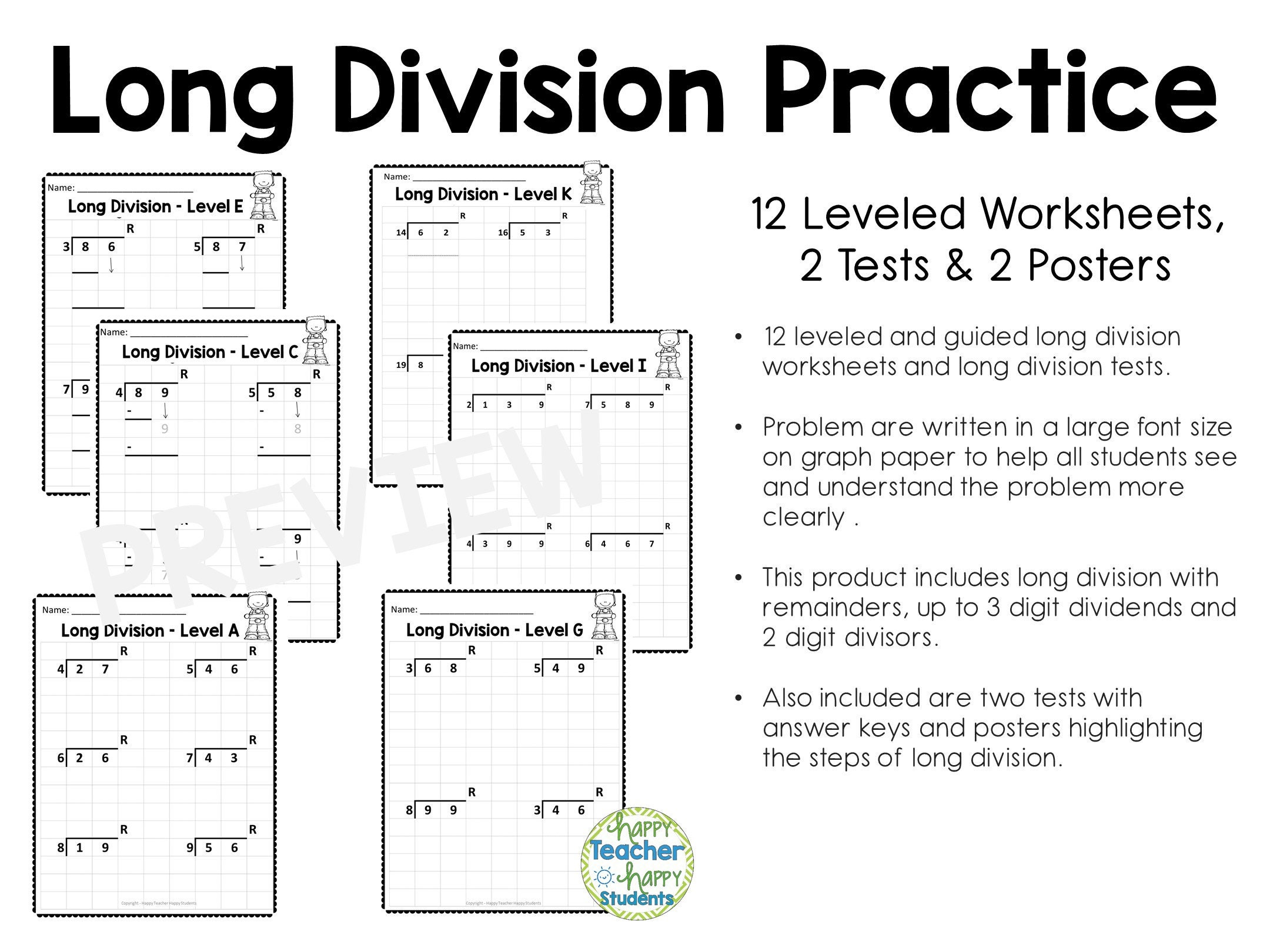Leveled Long Division Worksheets and Tests: Homeschool Practice ...
