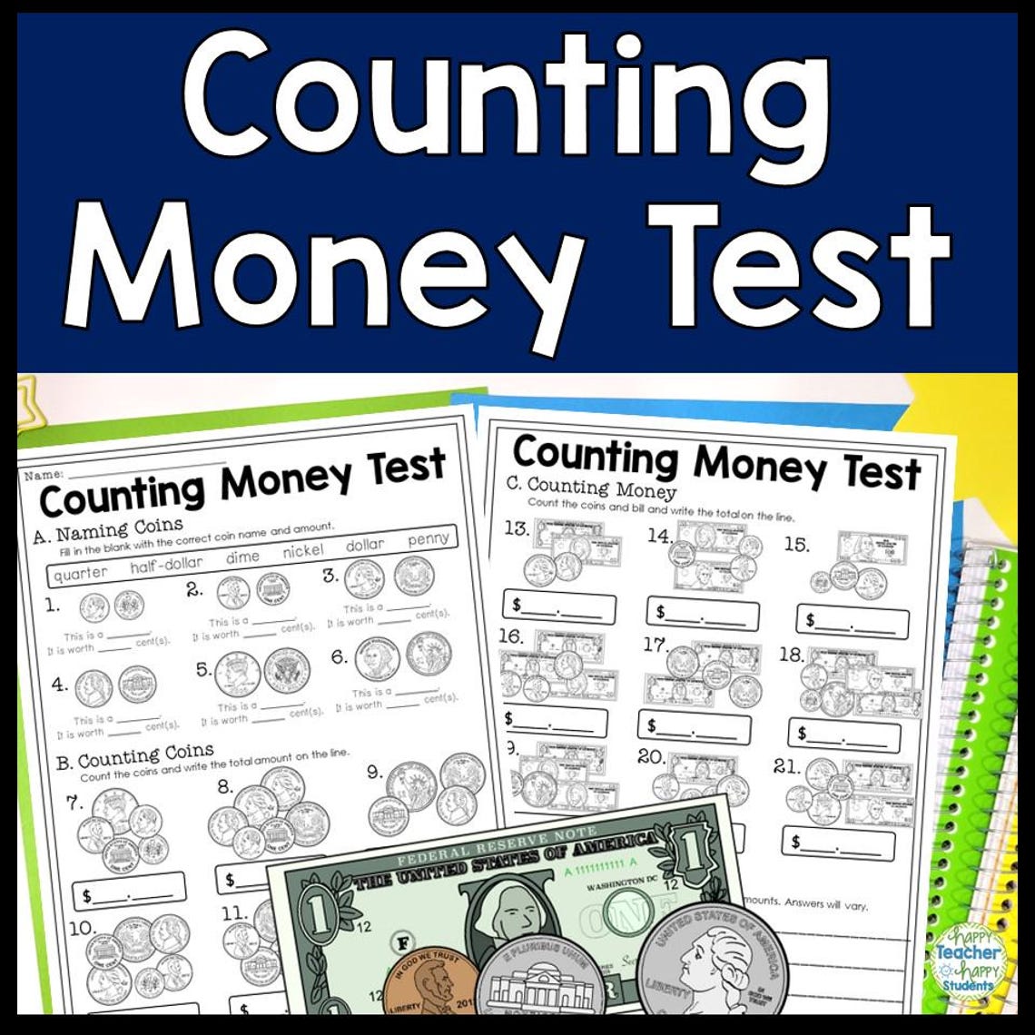 Counting Money Test, Counting Coins and Bills Quiz, 2 Pages W/ Answer ...