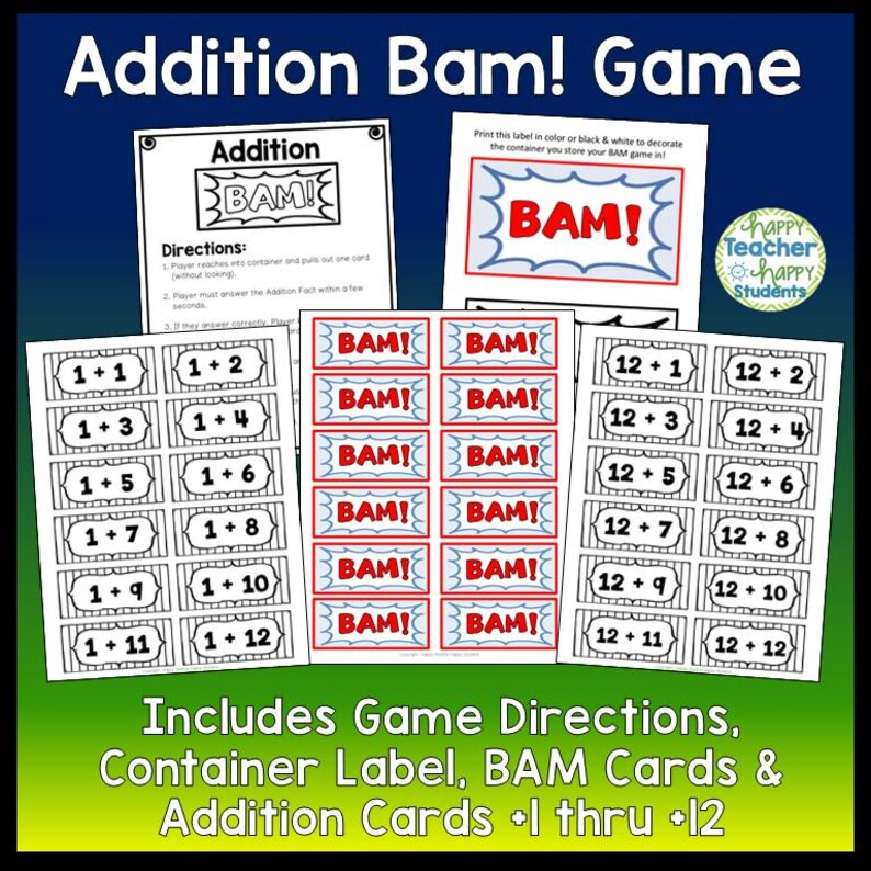 Addition Facts BAM Game: Addition Math Game (digital Download) - Etsy