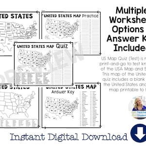 USA Map Quiz & Worksheet: 50 States Practice Sheet (digital Download ...