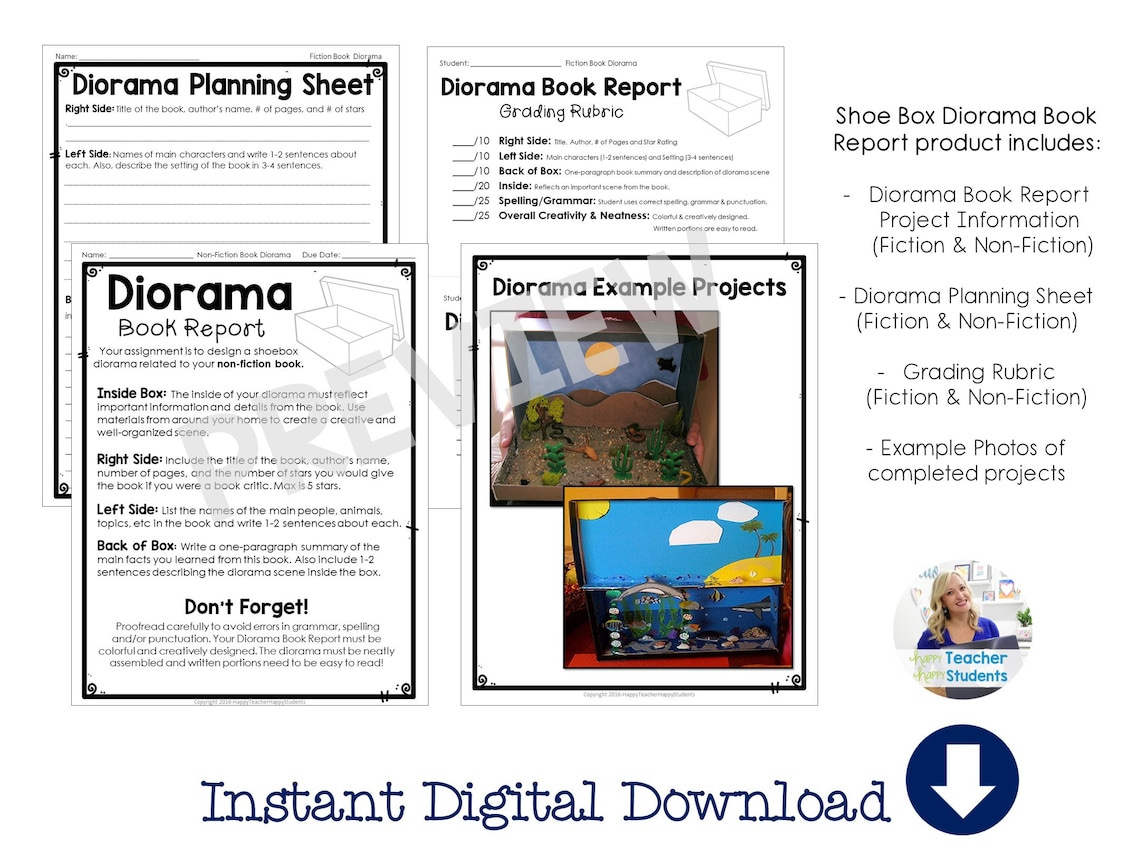 Shoe Box Diorama Book Report Template: Fiction or Non-fiction Book ...