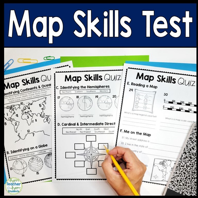 Map Skills Test | 3-page Mapping Skills Quiz With Answer Key ...