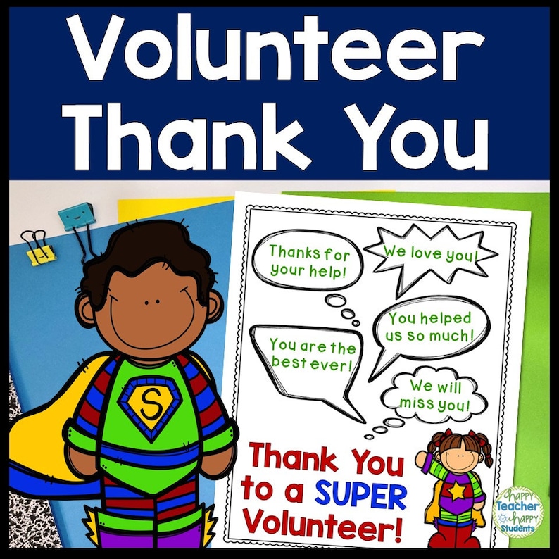 Superhero Volunteer Thank You Note Card: Classroom Volunteer ...