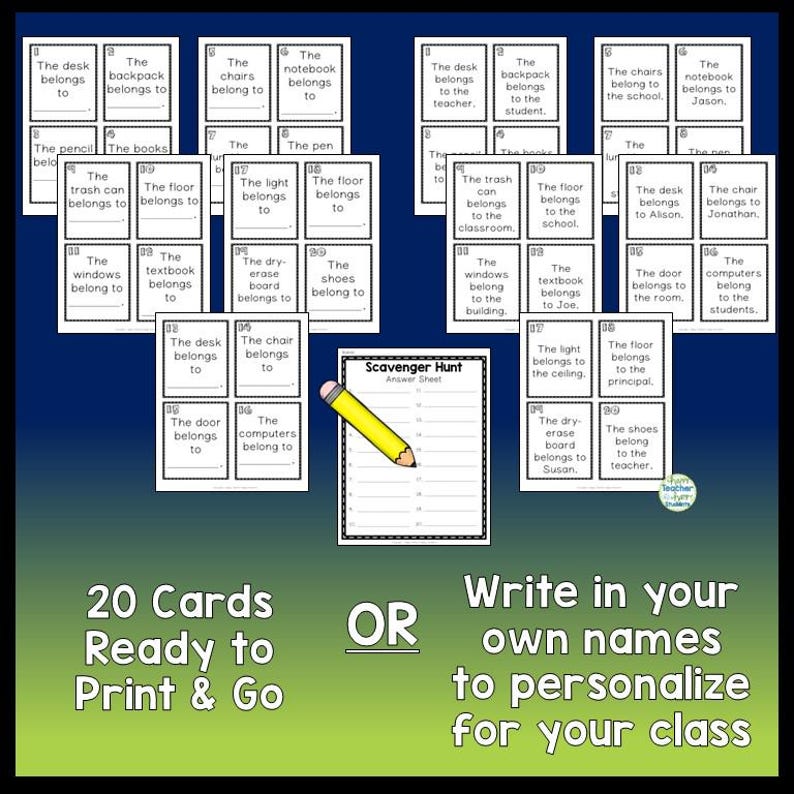 Possessive Nouns Scavenger Hunt: 20 Possessive Noun Grammar Task Cards ...