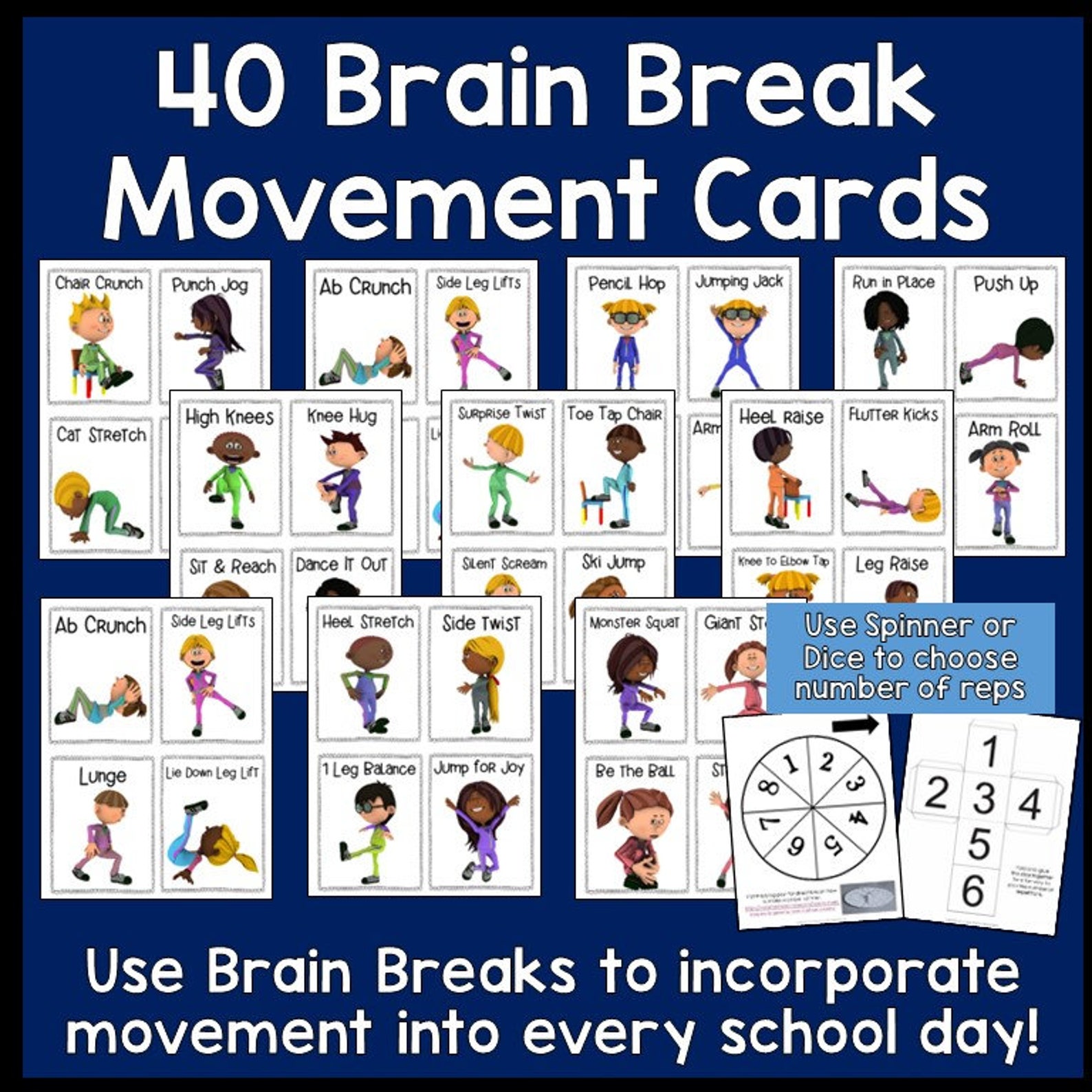 Movement Break Cards: 40 Kid Movement Cards, Brain Breaks Printable ...