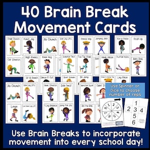 Movement Break Cards: 40 Kid Movement Cards, Brain Breaks Printable ...