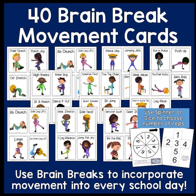 Movement Break Cards: 40 Kid Movement Cards, Brain Breaks Printable ...