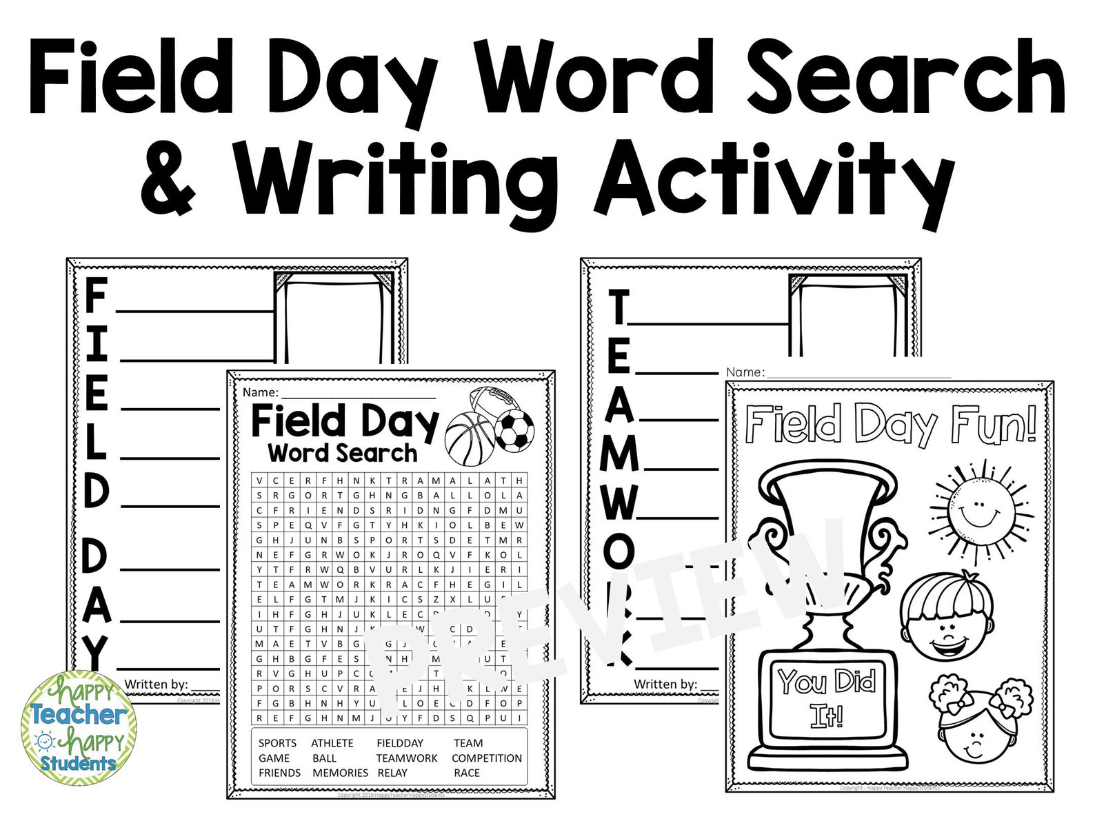 Field Day Awards Certificates, Field Day Word Search & Writing Activity ...
