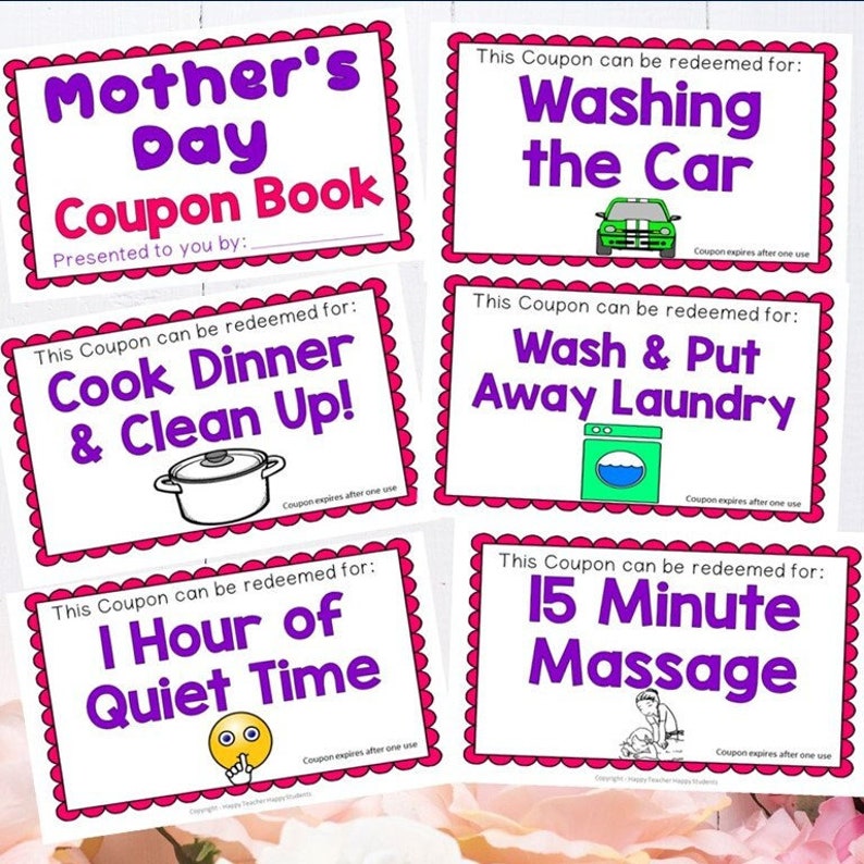 Printable Mother's Day Coupon Book With 12 Coupons | Printable Mother's ...