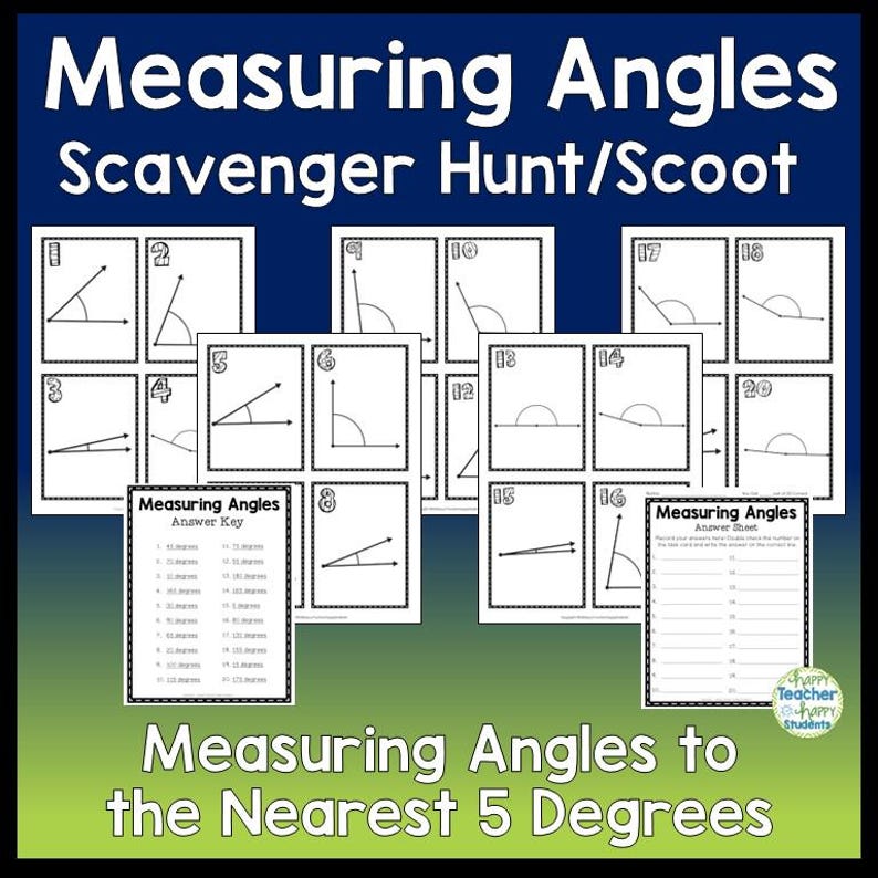 Measuring Angles Scavenger Hunt Game: 20 Measuring Angles Task Cards up ...
