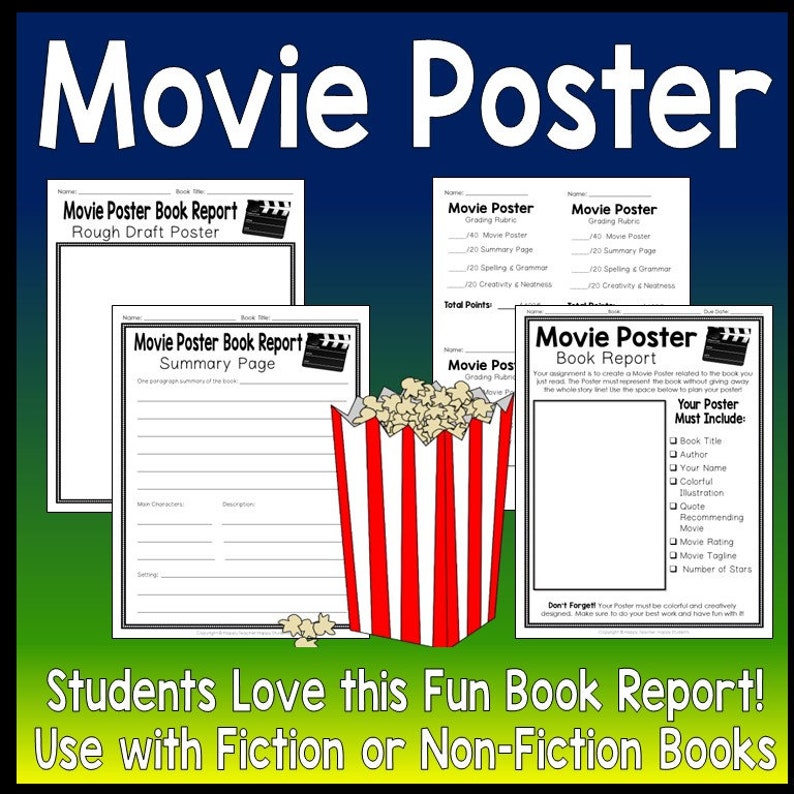 Movie Poster Book Report Template, Book Report Activity, Book Report ...