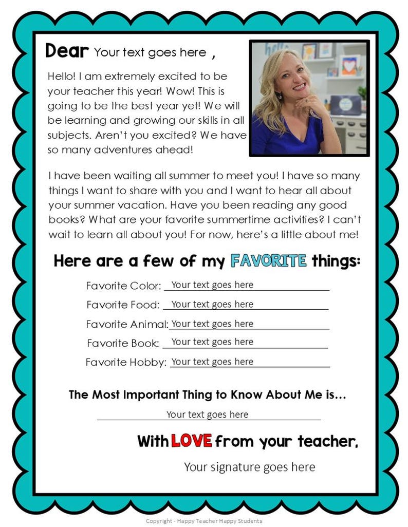 Editable Meet the Teacher Letter Template for Back to School ...
