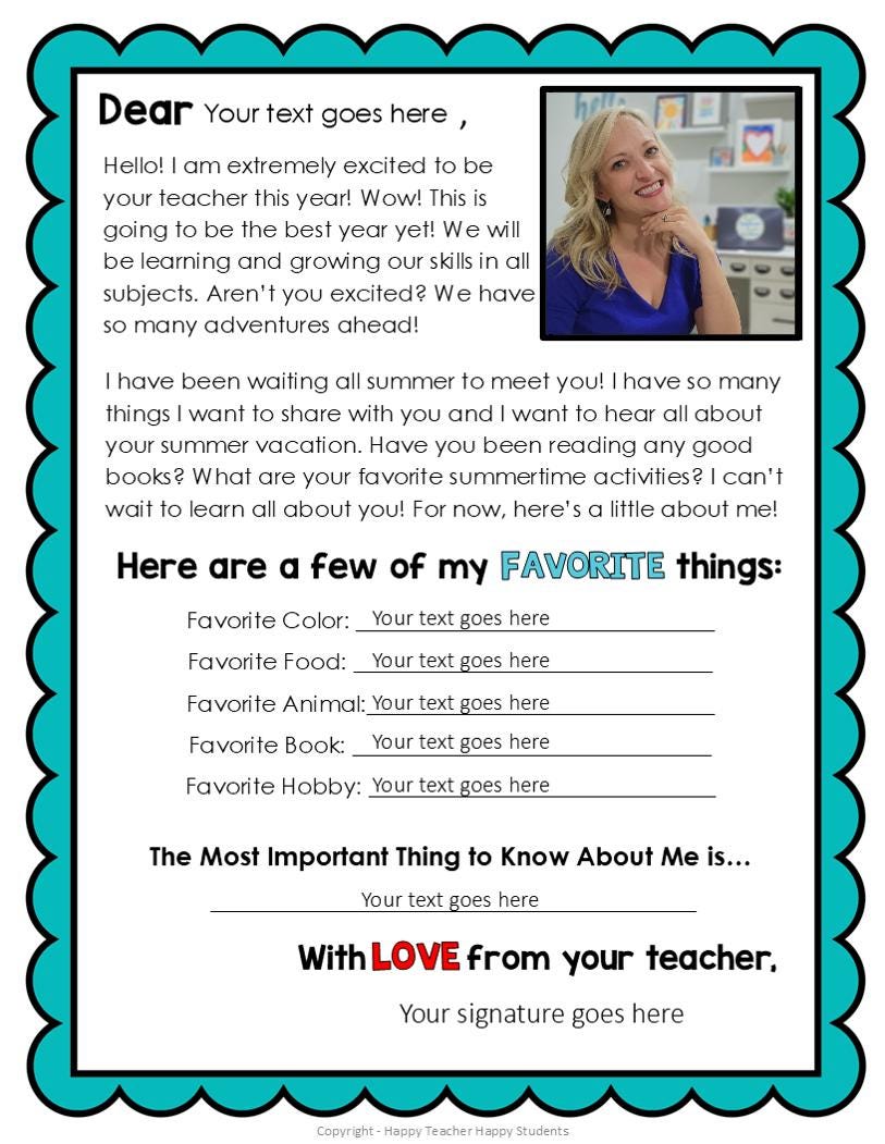 Editable Meet the Teacher Letter Template for Back to School ...