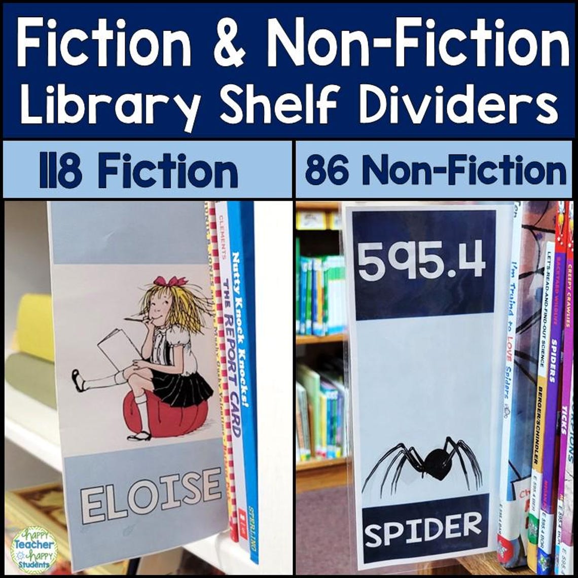 Nonfiction AND Fiction Library Shelf Dividers, Classroom Library Shelf ...