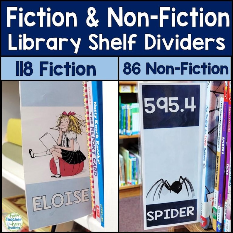 Nonfiction AND Fiction Library Shelf Dividers, Classroom Library Shelf ...