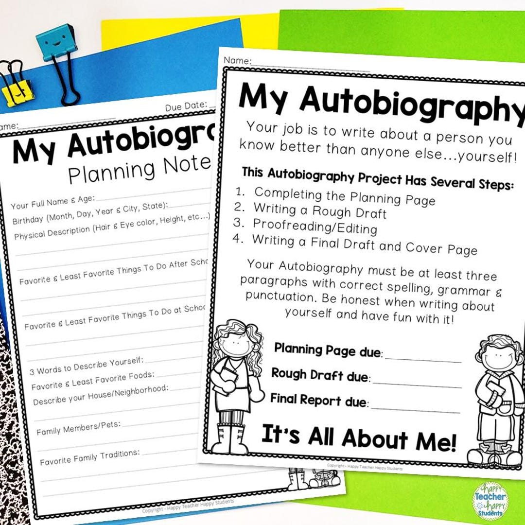 Autobiography Report, Autobiography Template W/ Planning Page, Rubric ...