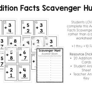 Addition Scavenger Hunt: 20 Single Digit Addition Facts Scavenger Hunt ...
