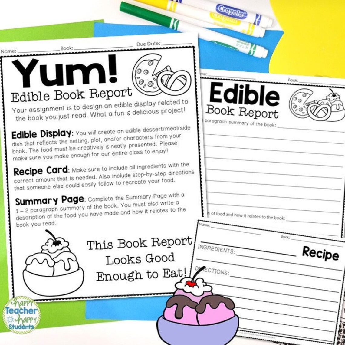 Edible Book Report Template: Recipe Card, Directions & Grading Rubric ...